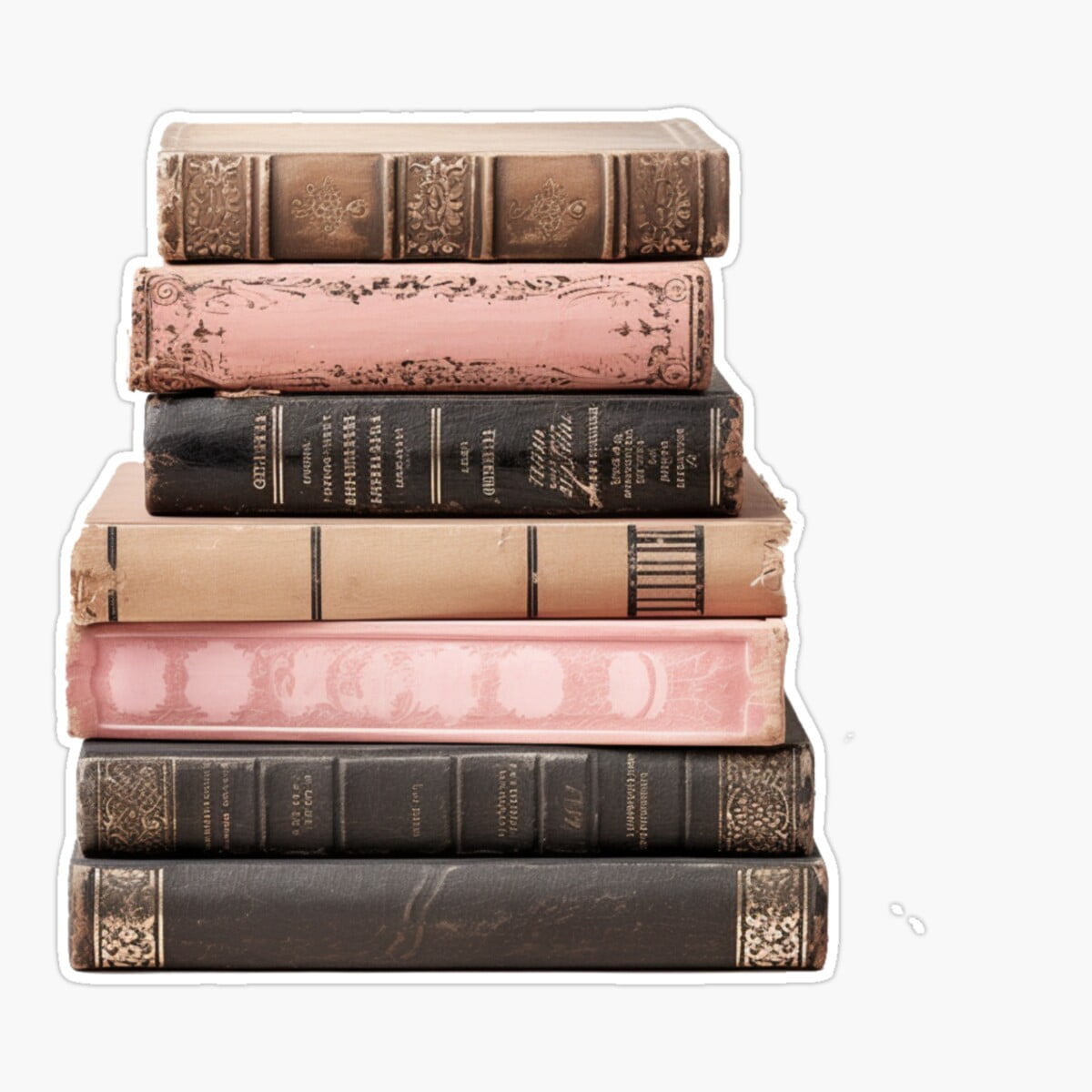 Onim Black And Pastel Pink Stack Of Library Books Sticker, Phone Decal ...