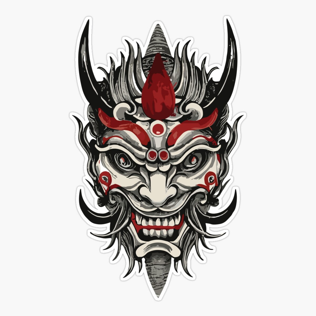 Onim Black And Red Oni Mask Sticker, Phone Decal Water Bottle Stickers ...
