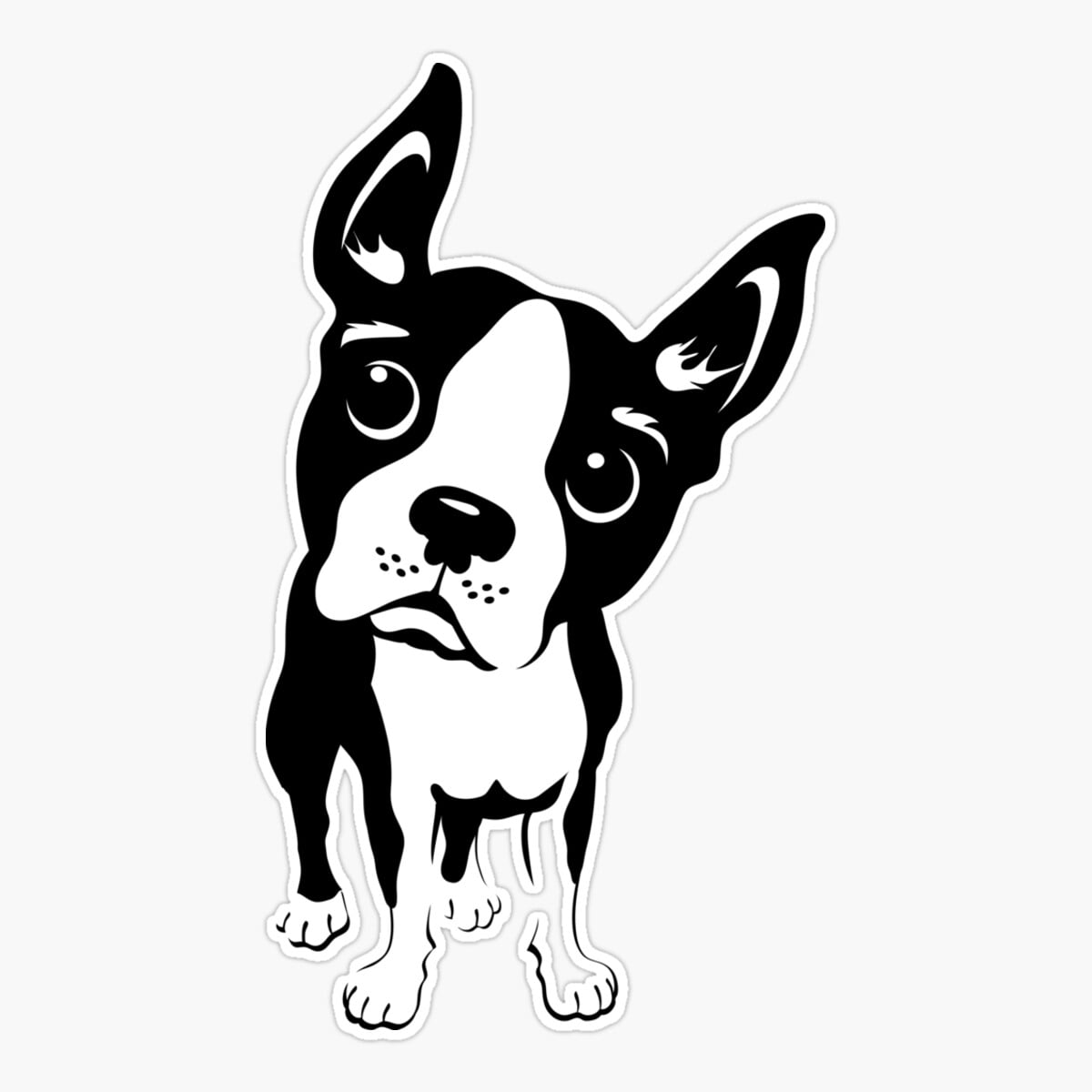 Onim Black And White Boston Terrier Graphic Design Sticker, Phone Decal ...