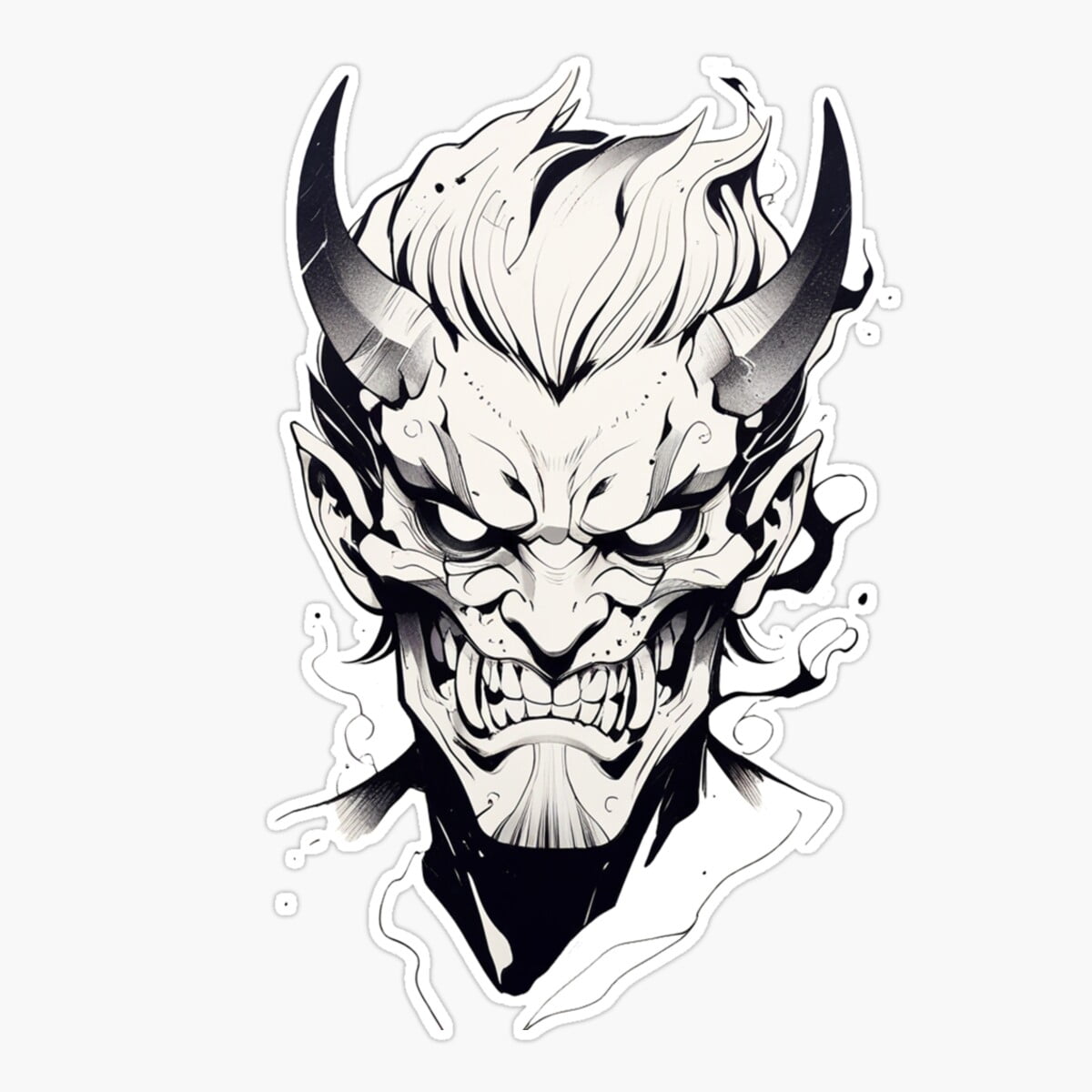 Onim Black And White Japanese Demon Oni Mask Sticker, Phone Decal Water Bottle Stickers Car ...