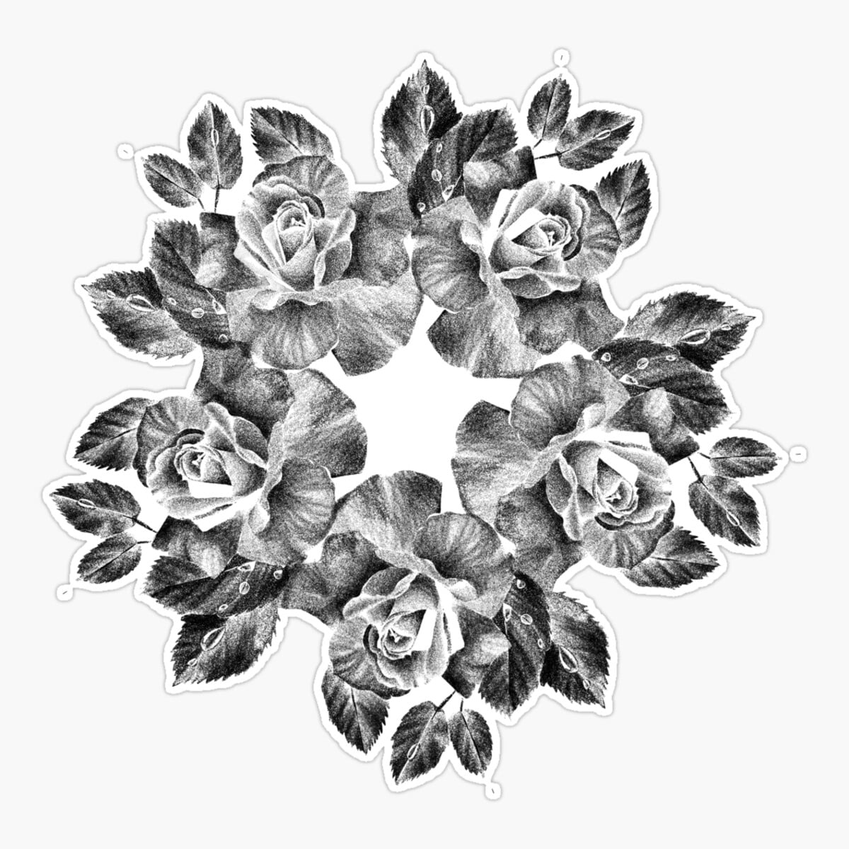 Onim Black And White Rose Wreath Sticker, Phone Decal Water Bottle ...