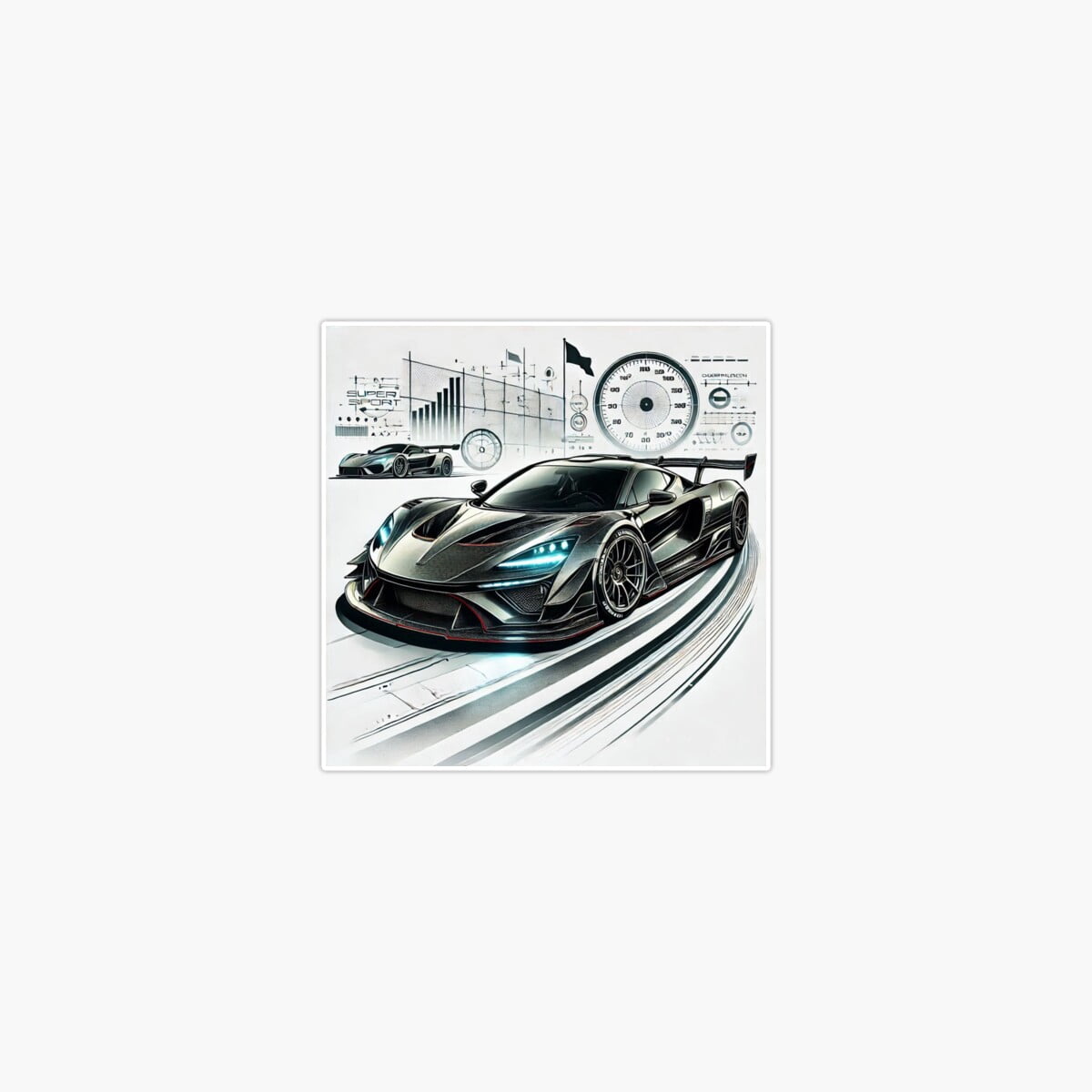 Onim Black And White Sports Car Sticker, Phone Decal Water Bottle ...