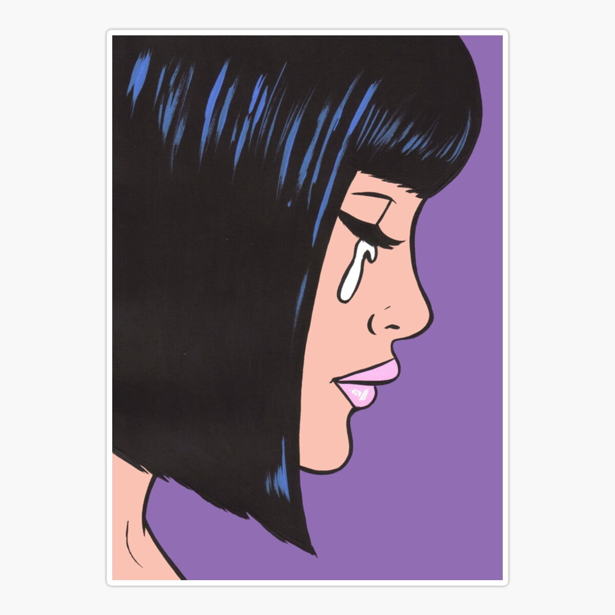 Onim Black Bob Crying Comic Girl Sticker, Phone Decal Water Bottle ...