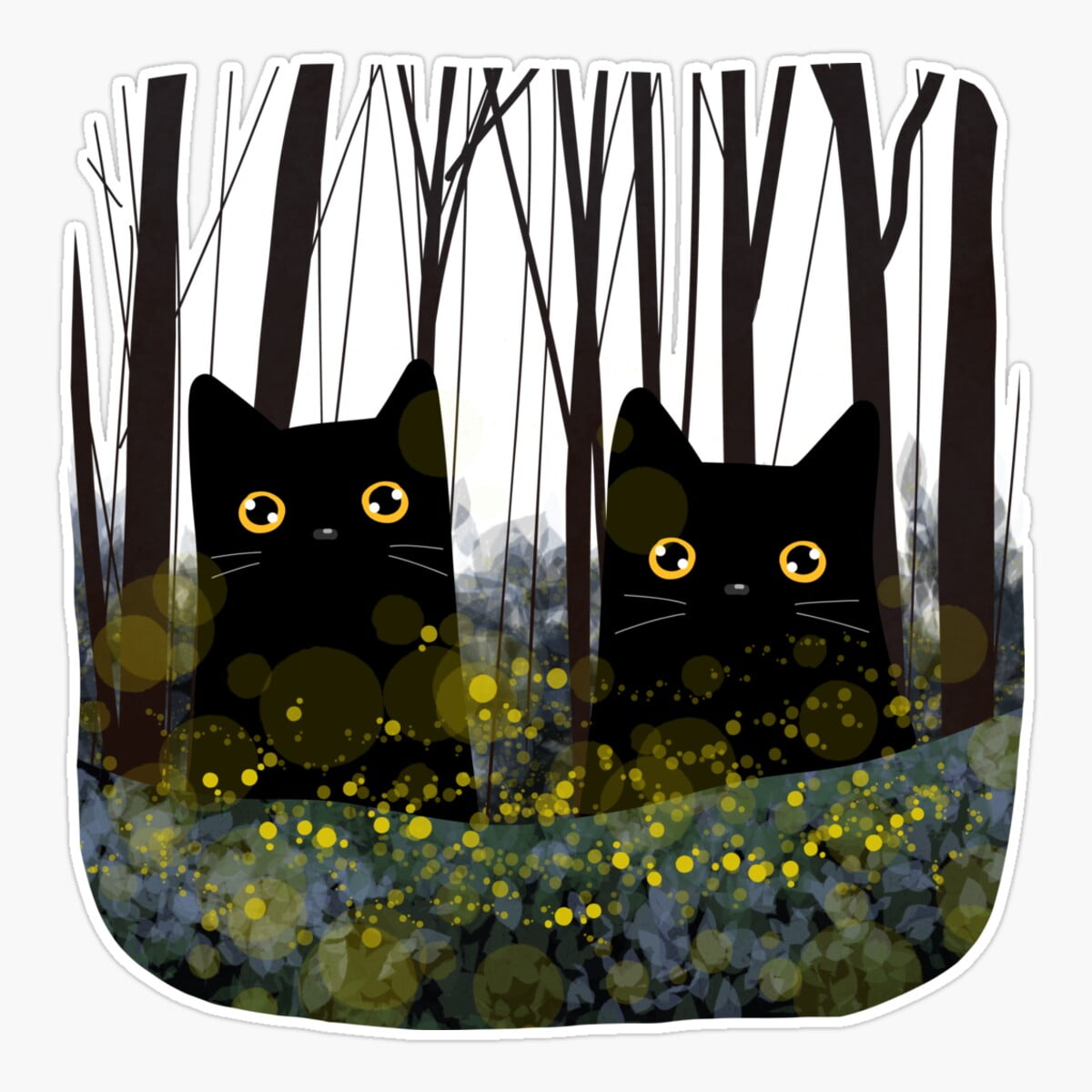 Onim Black Cats And Fireflies Sticker, Phone Decal Water Bottle ...