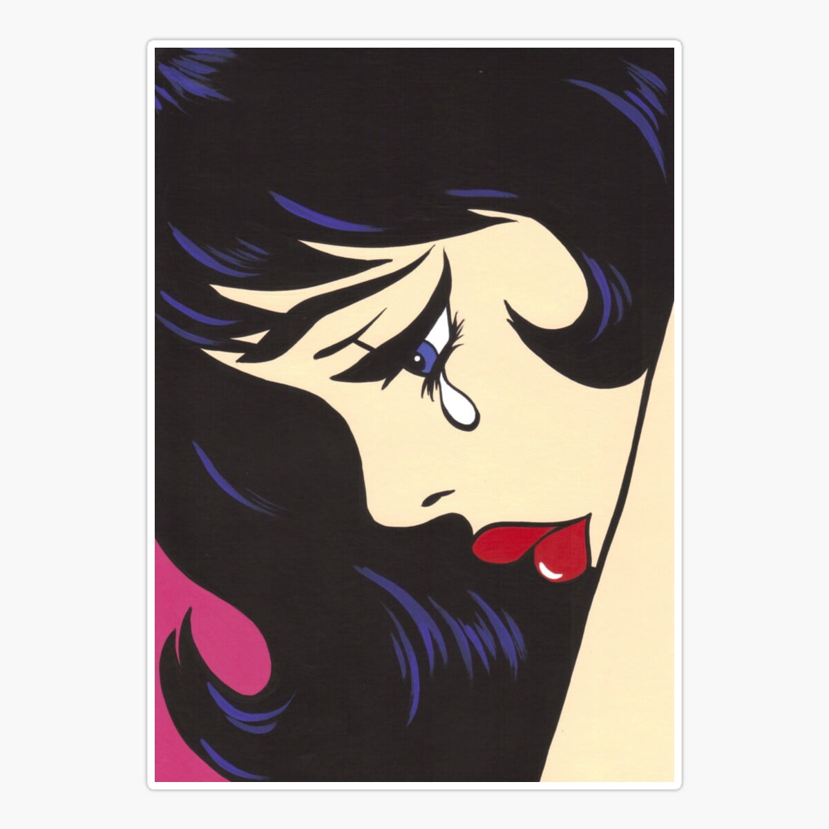 Onim Black Curl Crying Comic Girl Sticker, Phone Decal Water Bottle ...