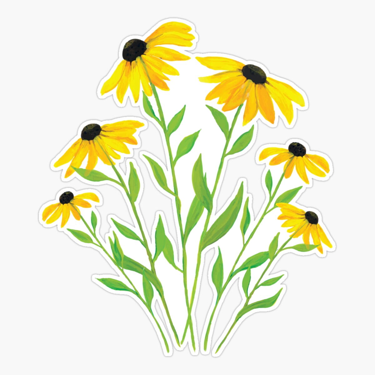 Onim Black Eyed Susan Daisy Yellow Hand Painted Flowers Sticker, Phone ...