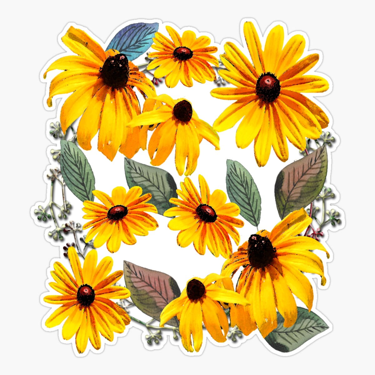 Onim Black-Eyed Susan Pattern Sticker, Phone Decal Water Bottle ...