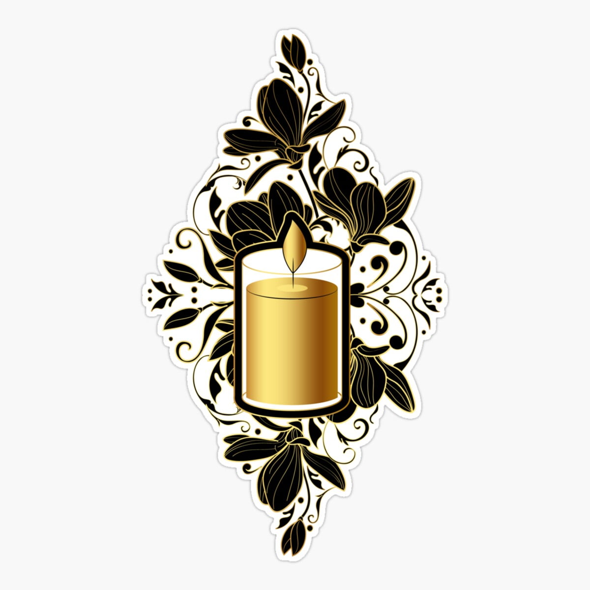 Onim Black Gold Candle Flame Flowers Leaves Vines Botany Decoration ...