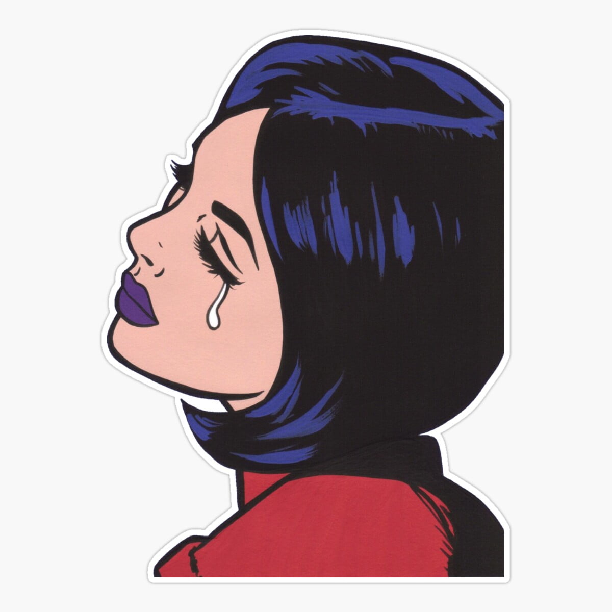 Onim Black Hair Crying Comic Girl Sticker, Phone Decal Water Bottle ...