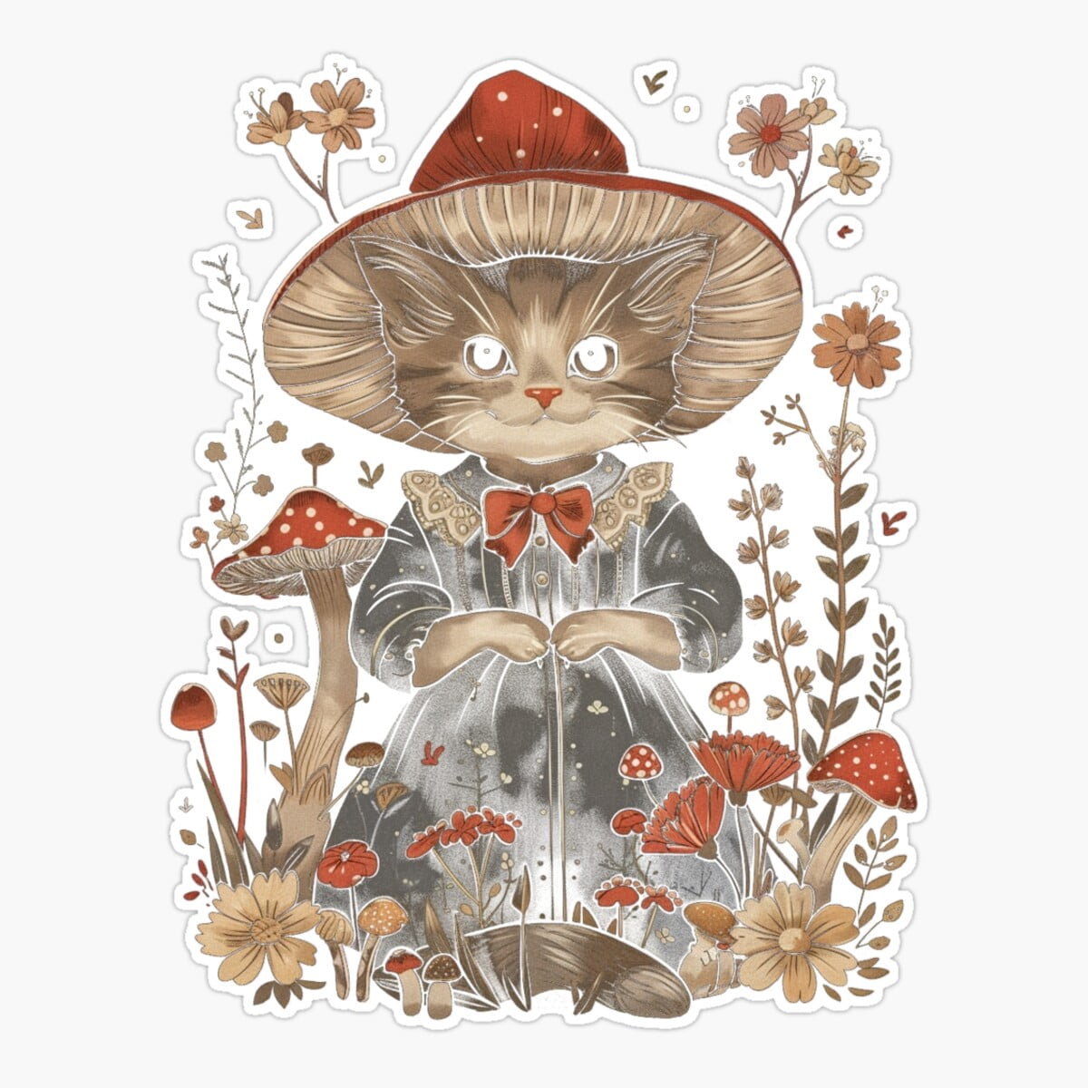 Onim Black Mashroom Cat Cottagecore Sticker, Phone Decal Water Bottle ...