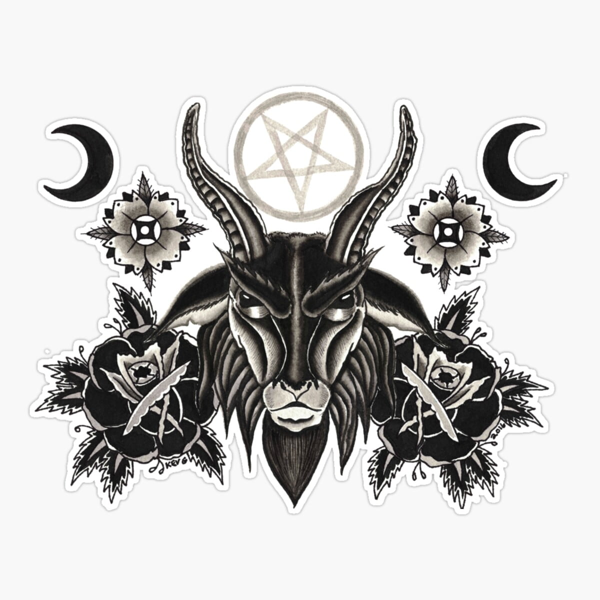 Onim Black Rose Baphomet - Art By Kev G Sticker, Phone Decal Water ...