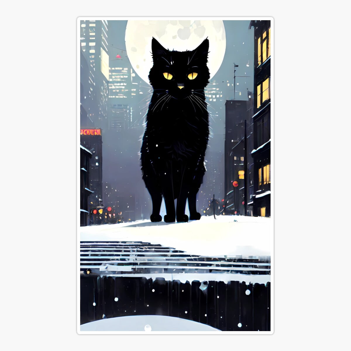 Onim Black Yule Cat At Night 5 Sticker, Phone Decal Water Bottle ...