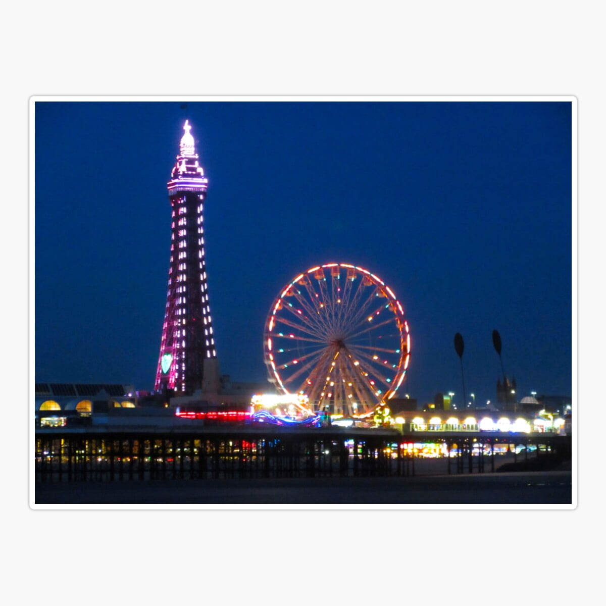 Onim Blackpool Beach Lights At Night Sticker, Phone Decal Water Bottle ...