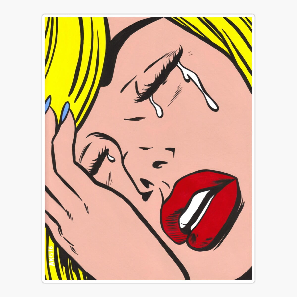 Onim Blonde Crying Comic Girl Sticker, Phone Decal Water Bottle ...