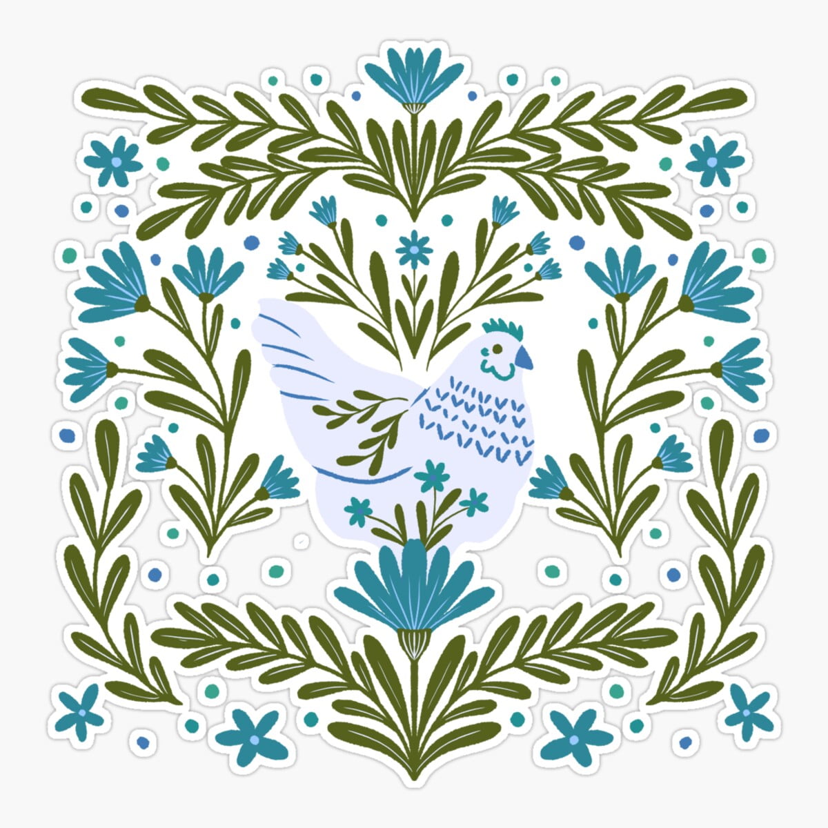 Onim Blooming Chicken - Retro Blue And Green Sticker, Phone Decal Water ...
