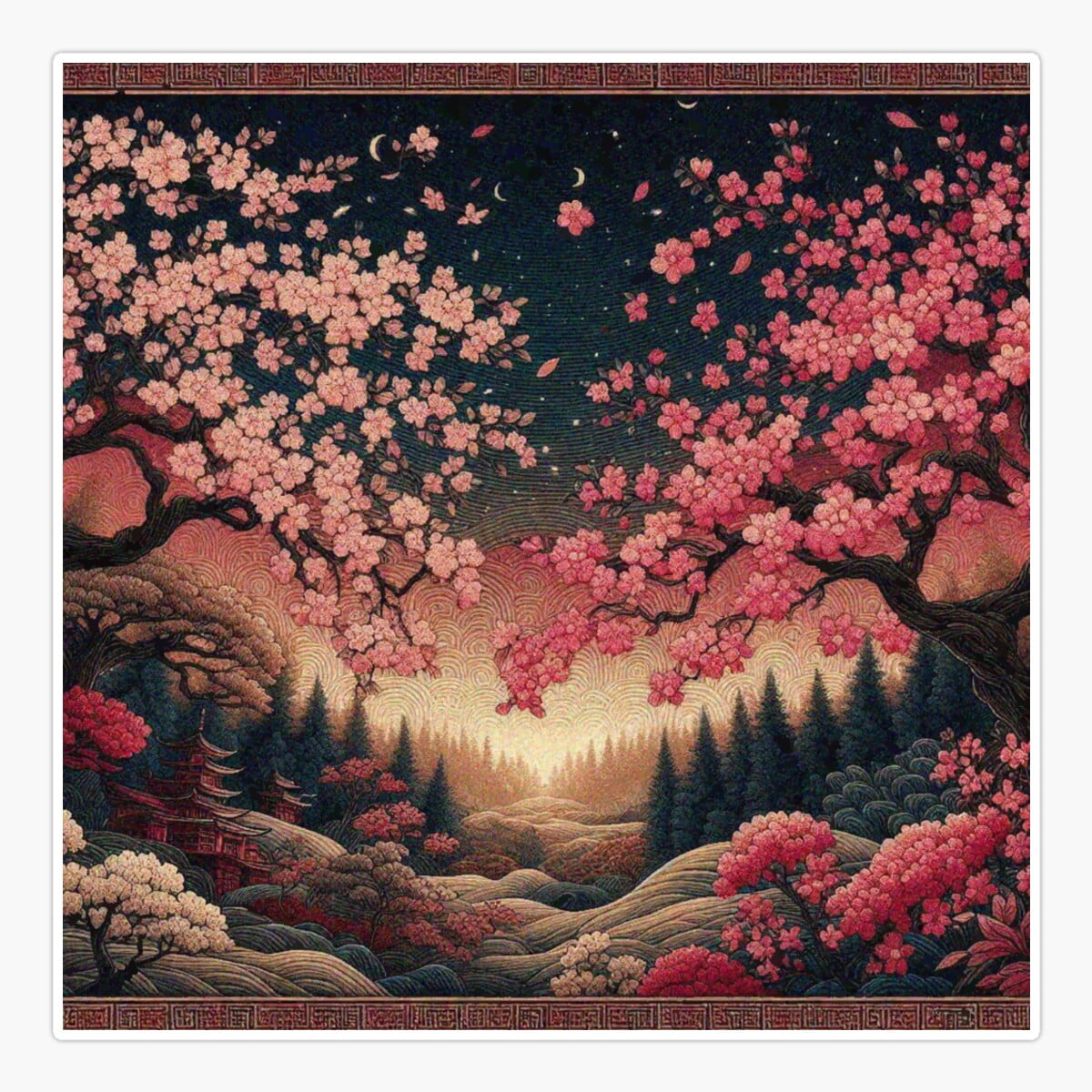 Onim Blooming Japanese Sakura Cherry Blossom Tree Scenery Sticker ...