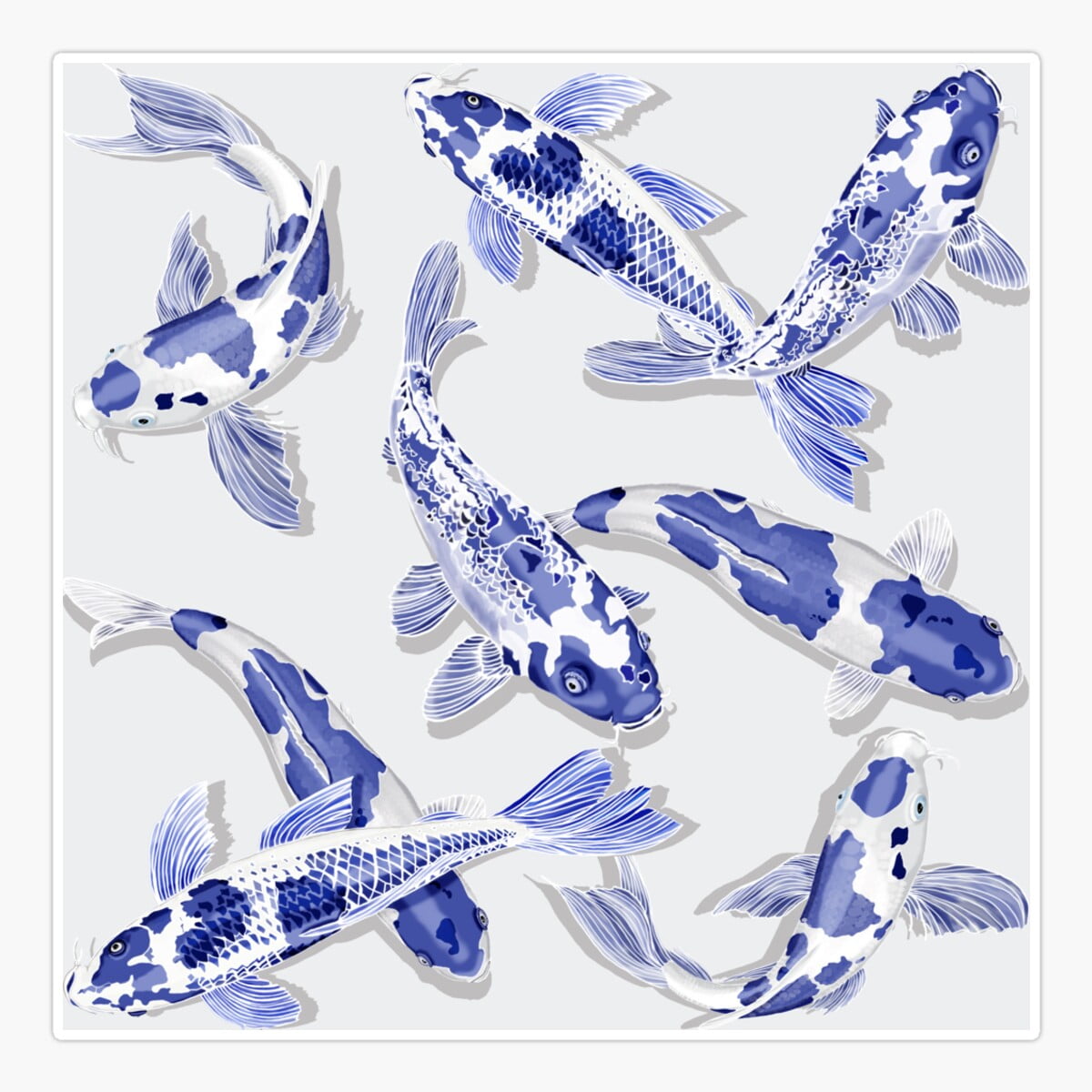 Onim Blue And White Koi Fish Artwork – Zen Wall Decor For Home & Office ...