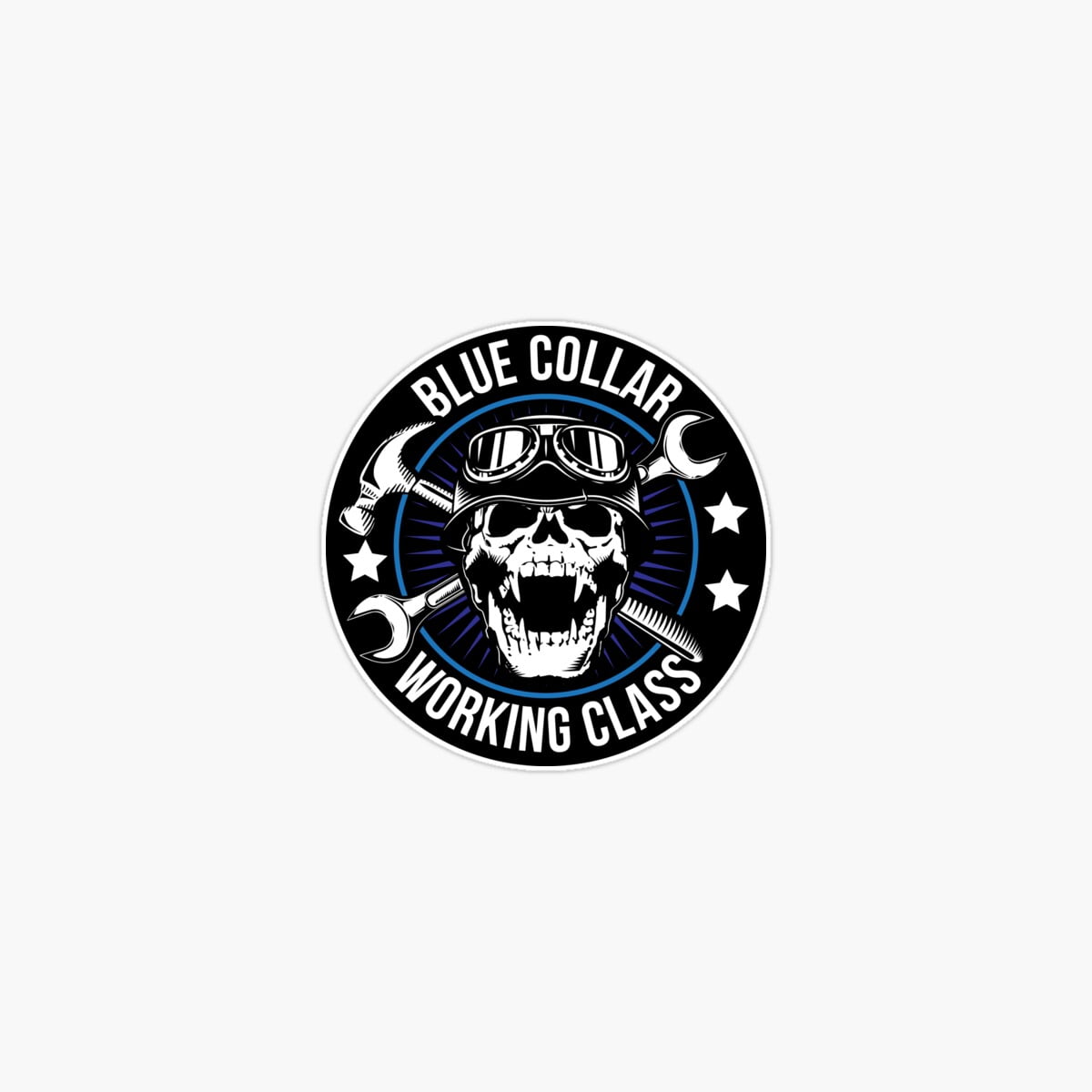 Onim Blue Collar Working Class Skull Sticker, Phone Decal Water Bottle ...