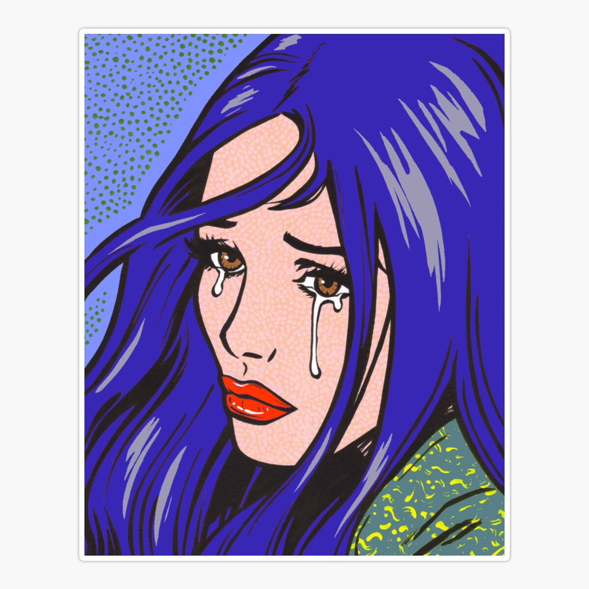 Onim Blue Crying Comic Girl Sticker, Phone Decal Water Bottle Stickers ...