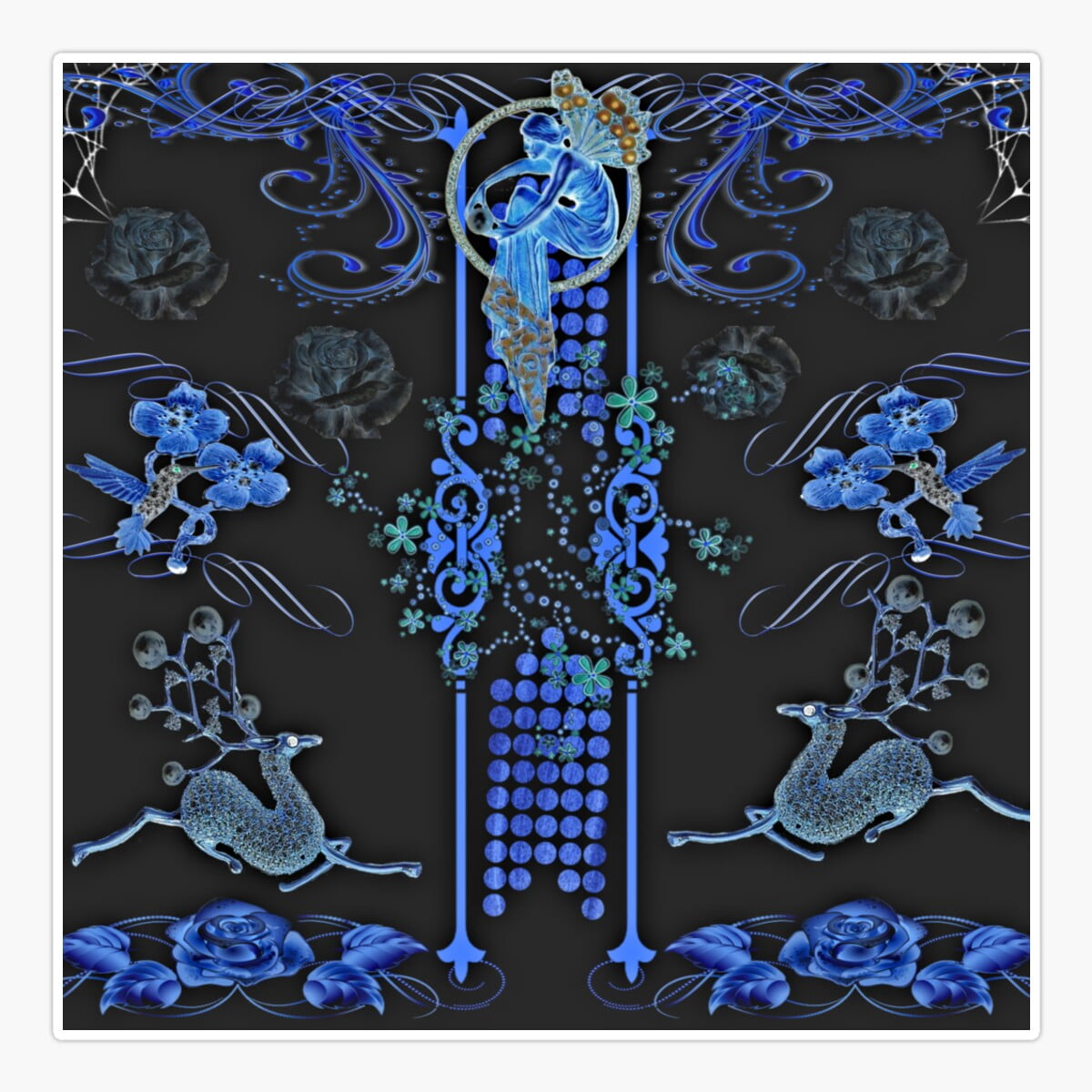 Onim Blue Fairy Cottagecore Dark Blue Roses Sticker, Phone Decal Water ...