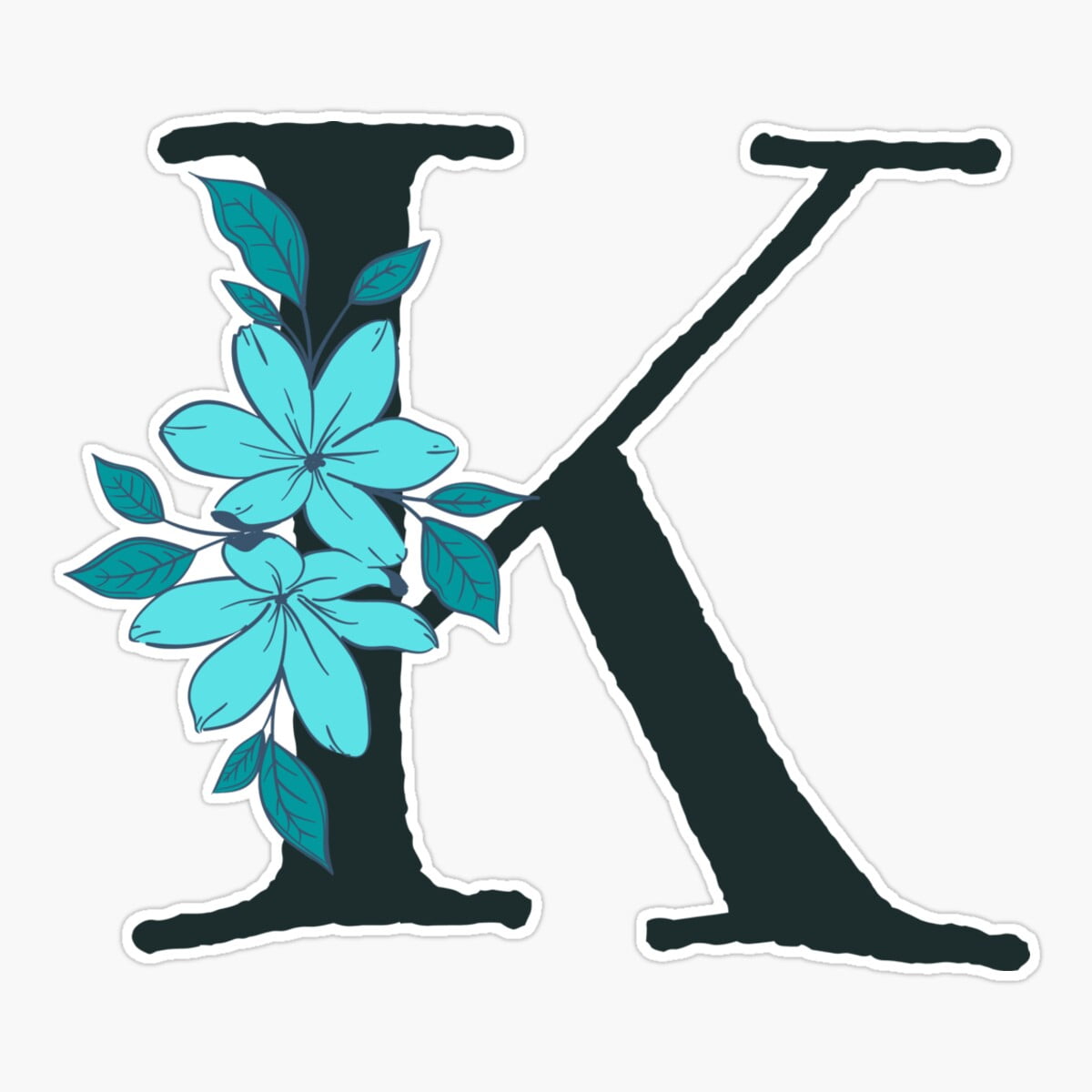 Onim Blue Floral K Monogram Sticker, Phone Decal Water Bottle Stickers ...
