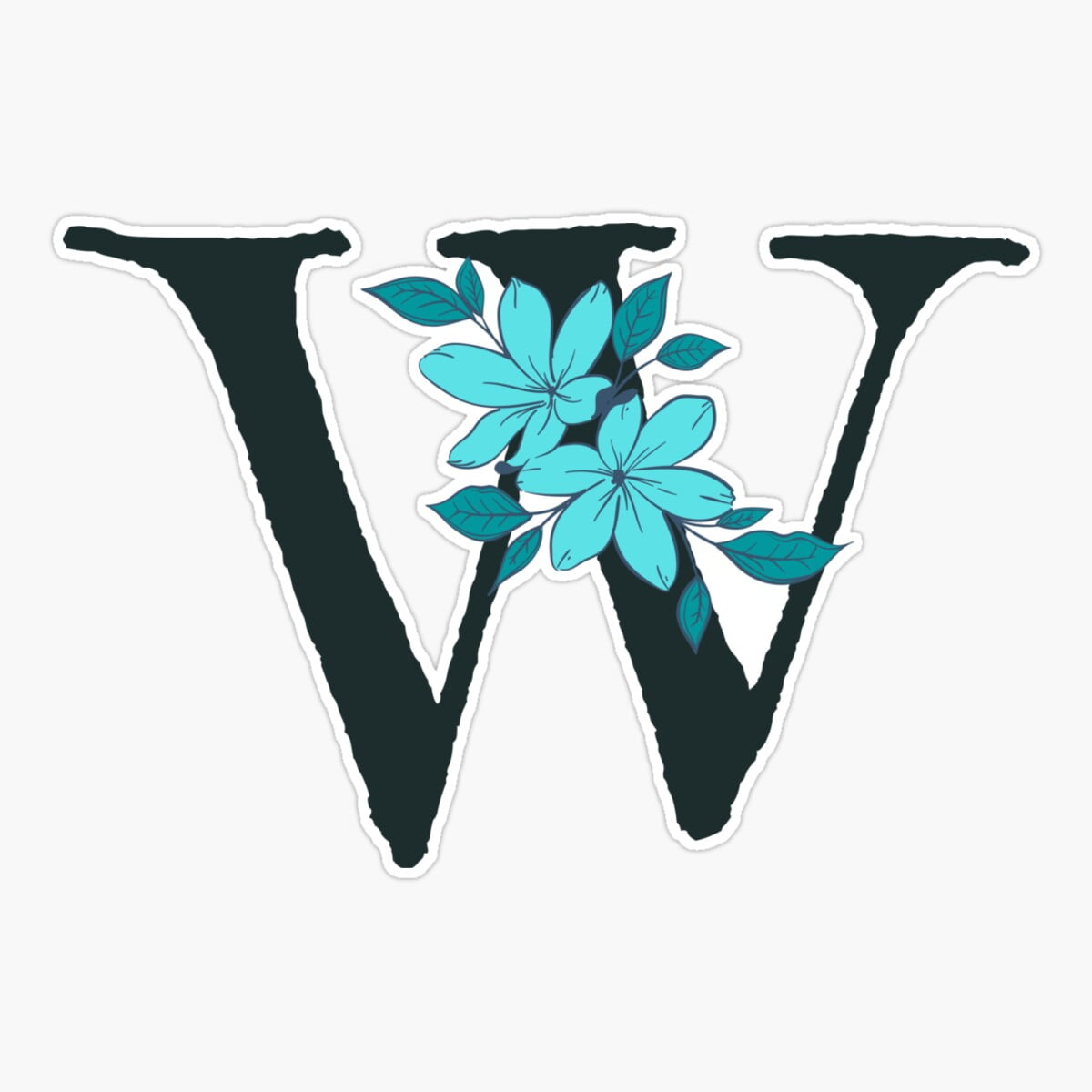 Onim Blue Floral W Monogram Sticker, Phone Decal Water Bottle Stickers ...