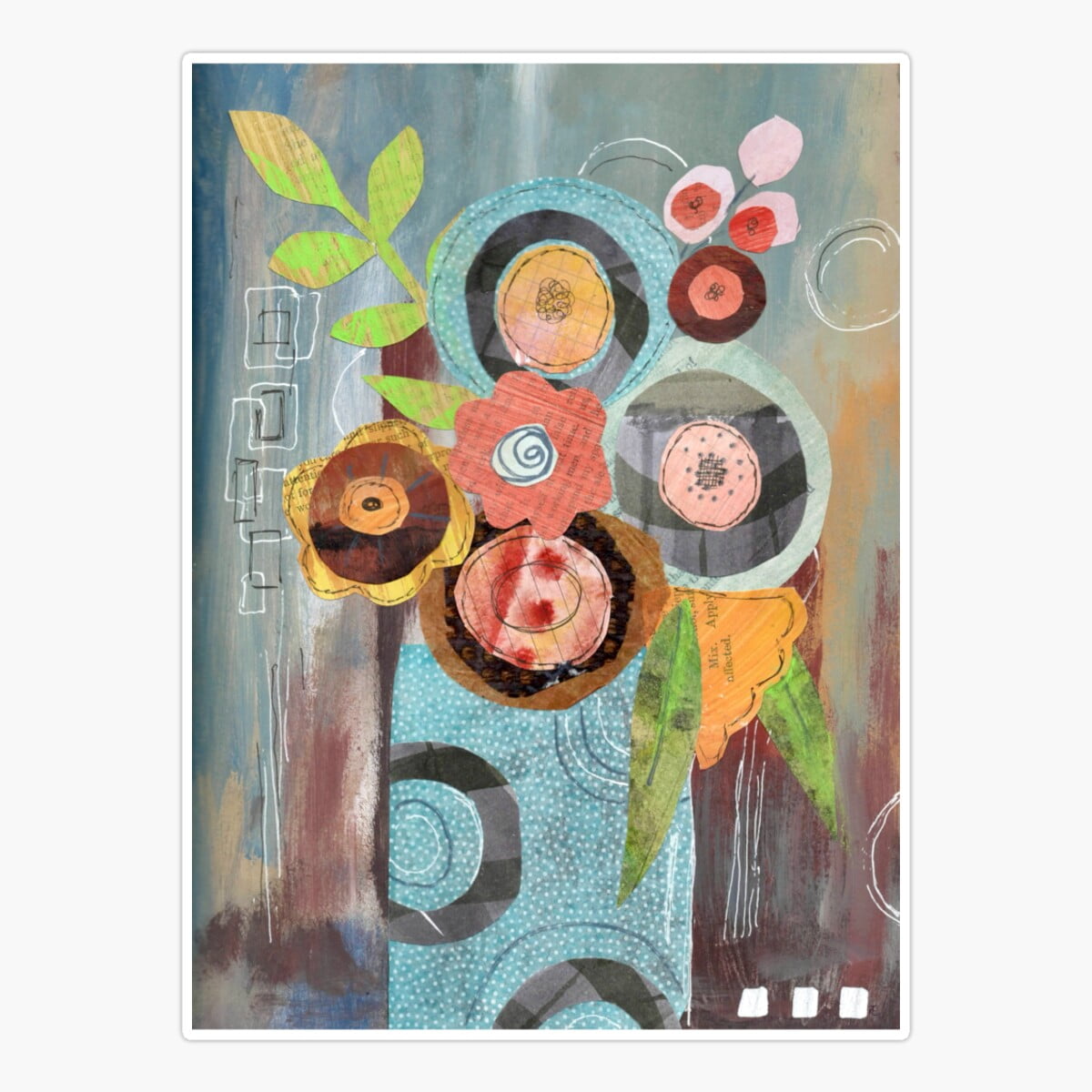 Onim Blue Flower Vase Collage Sticker, Phone Decal Water Bottle ...