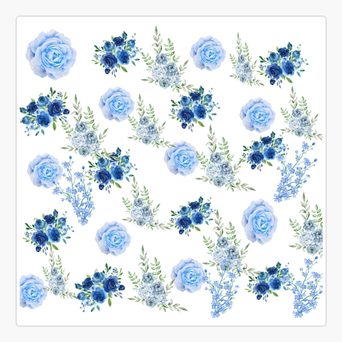 Onim Blue Flowers Sticker, Phone Decal Water Bottle Stickers Car Decals ...