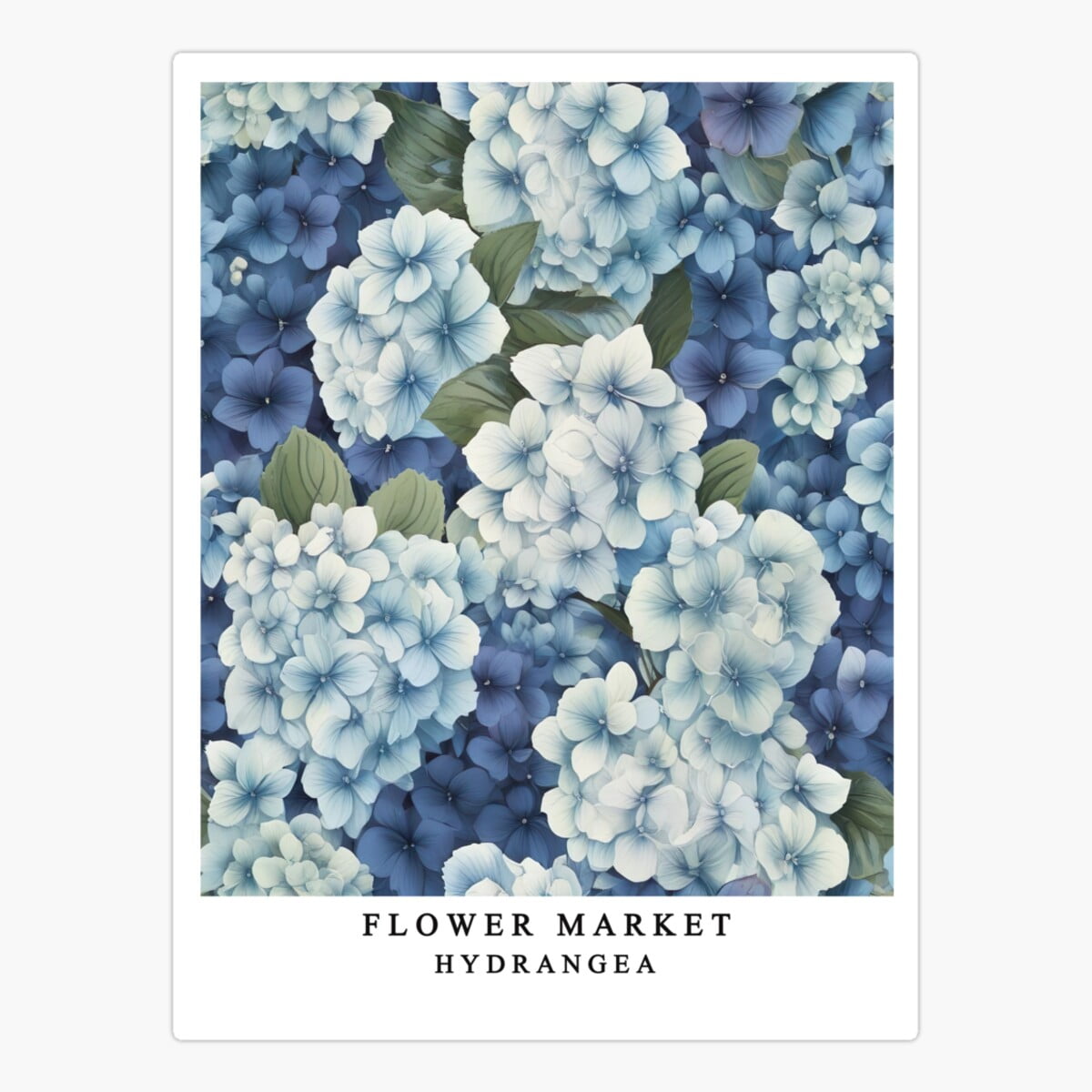 Onim Blue Hydrangea Flower Market Sticker, Phone Decal Water Bottle ...