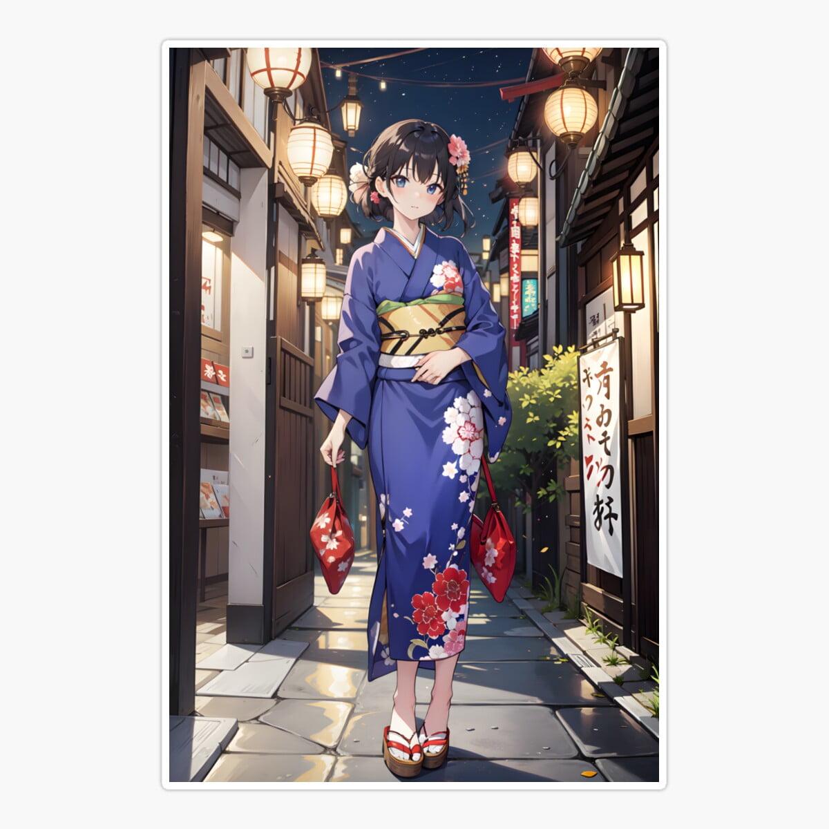 Onim Blue Kimono Waifu Sticker, Phone Decal Water Bottle Stickers Car ...