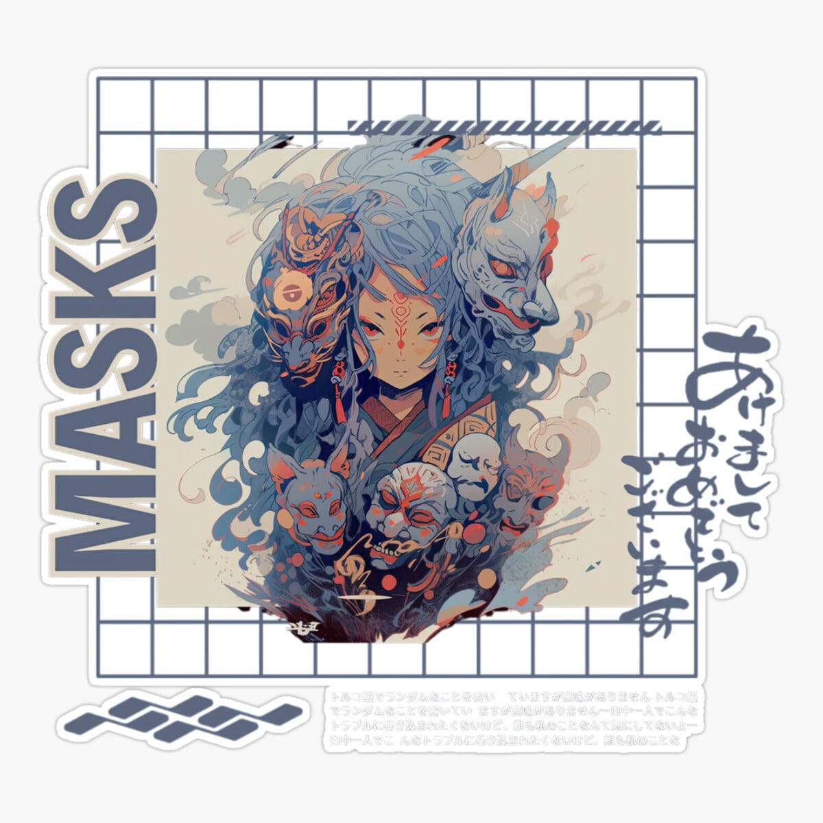 Onim Blue Mask Anime Girl Sticker, Phone Decal Water Bottle Stickers ...