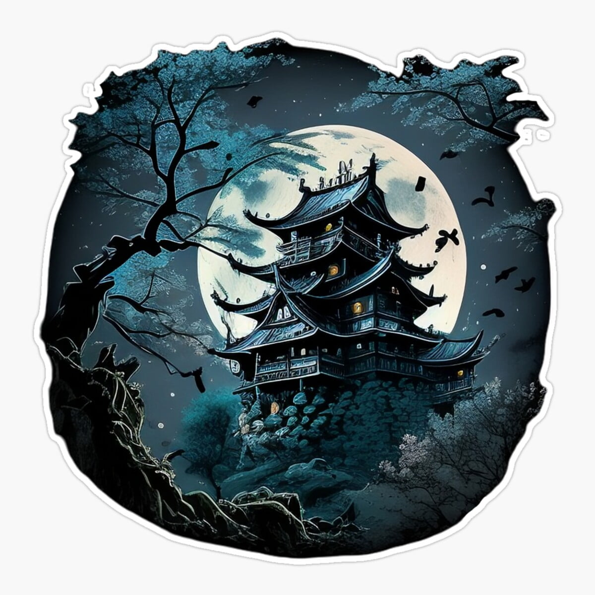 Onim Blue Moon Japanese Castle Sticker, Phone Decal Water Bottle ...
