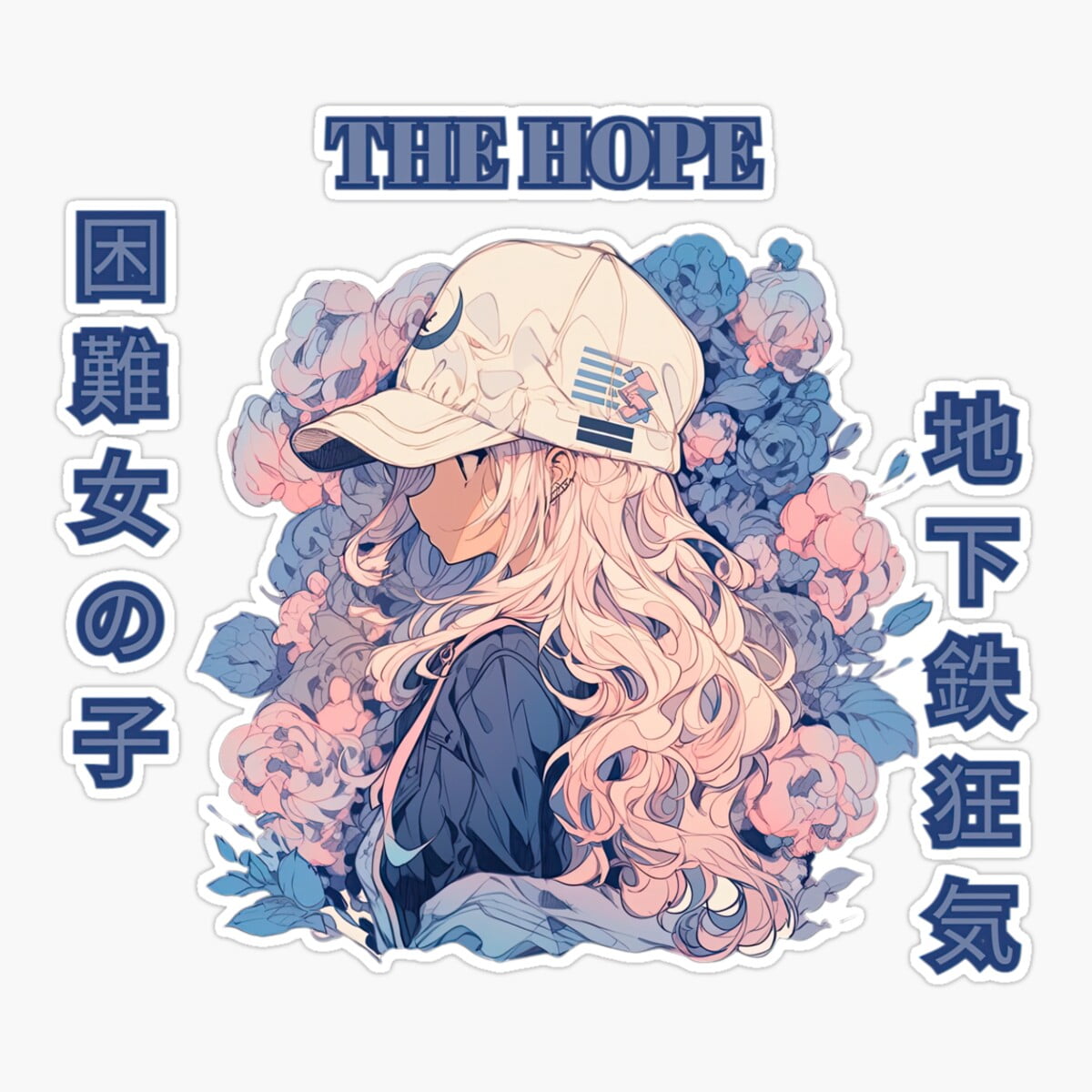 Onim Blue Pink Hat Hope Anime Girl Sticker, Phone Decal Water Bottle ...