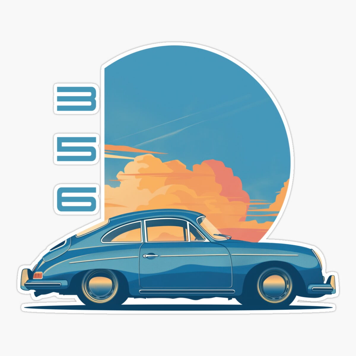 Onim Blue Porsche 356 Sunset Illustration Sticker, Phone Decal Water ...