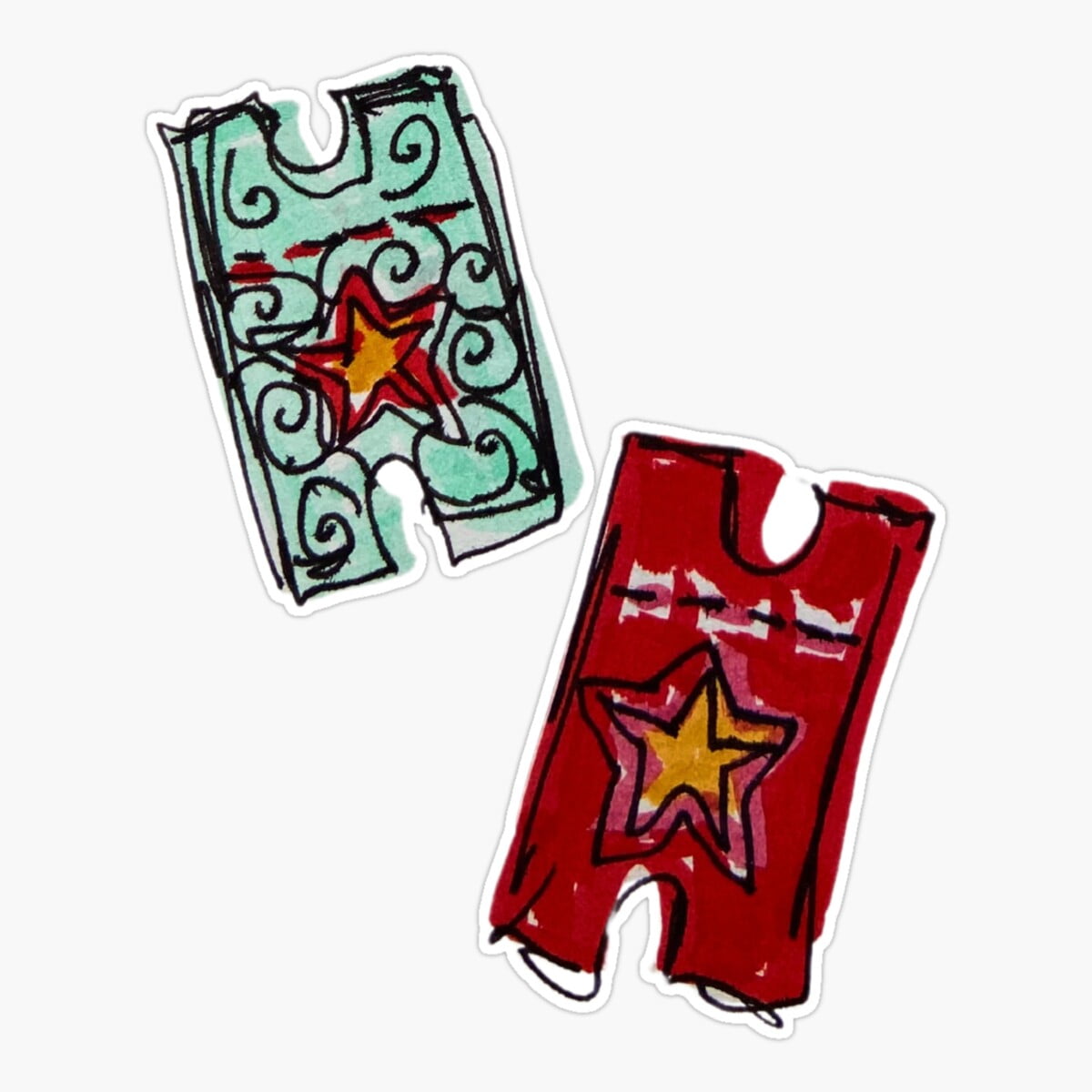 Onim Blue & Red Retro Tickets Sticker, Phone Decal Water Bottle ...