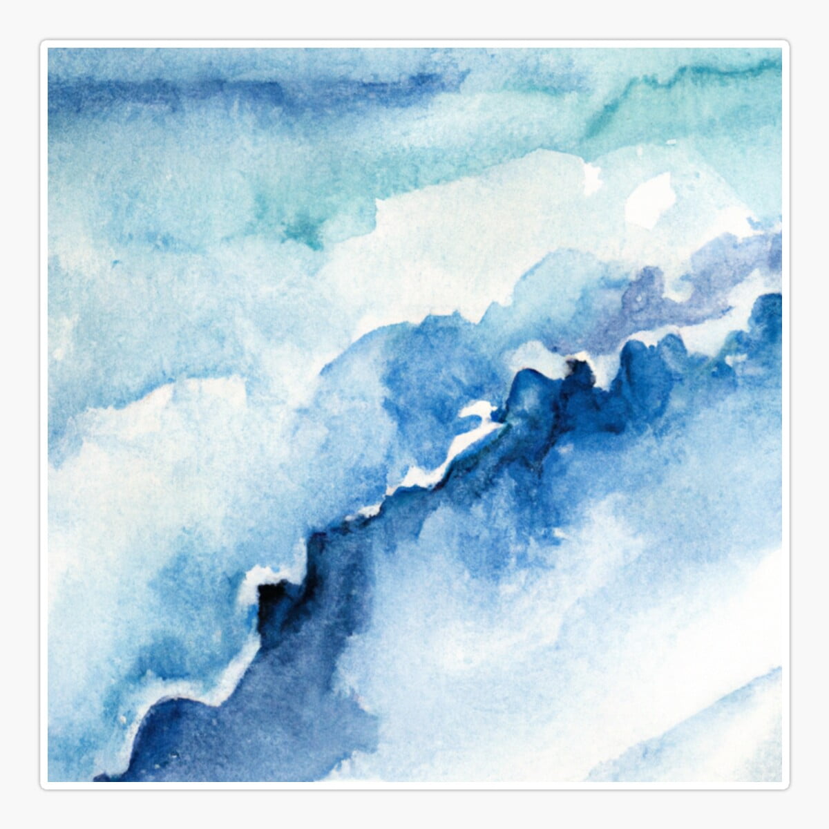 Onim Blue Sea Waves - Watercolor Sticker, Phone Decal Water Bottle ...