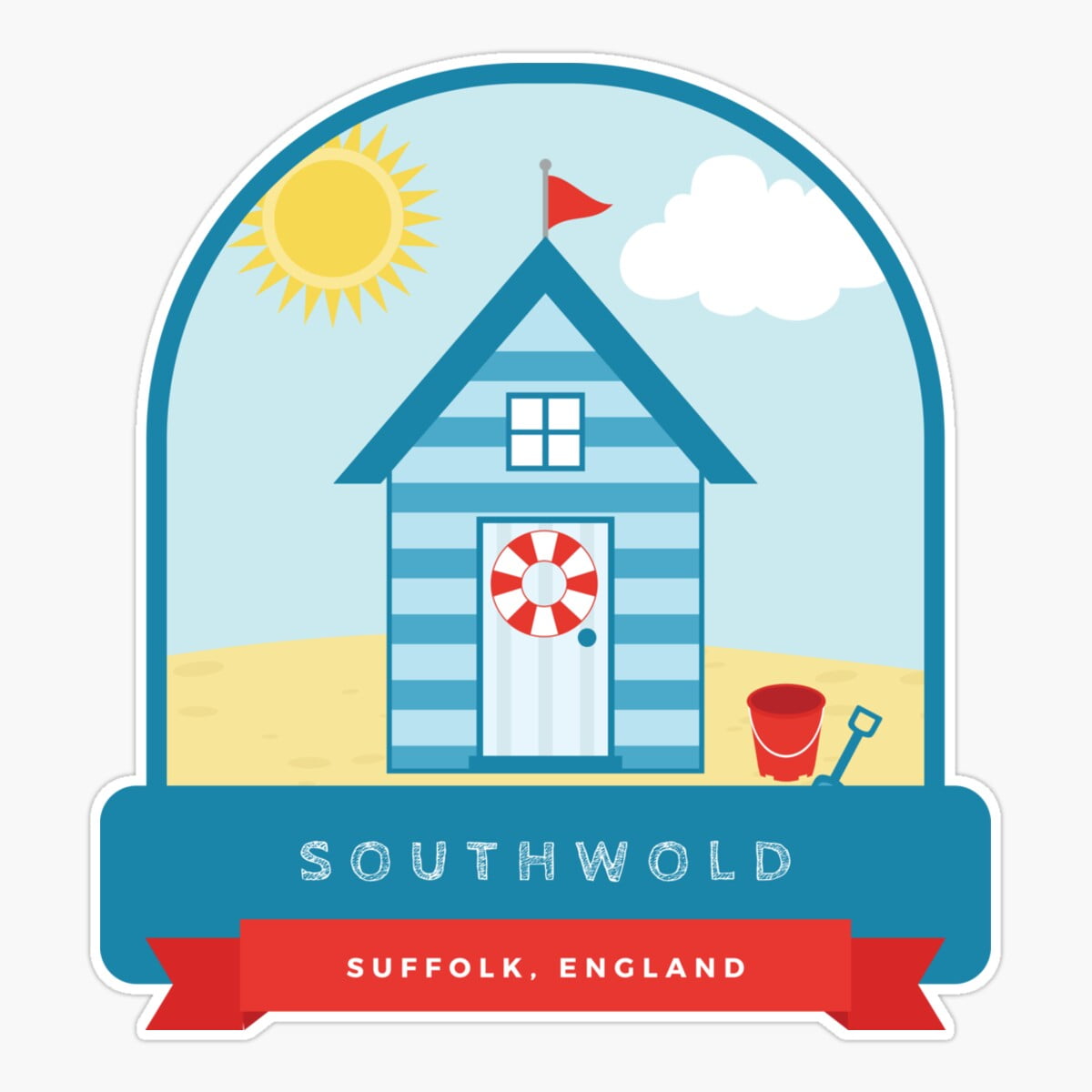 Onim Blue Southwold Beach Hut Sticker, Phone Decal Water Bottle ...