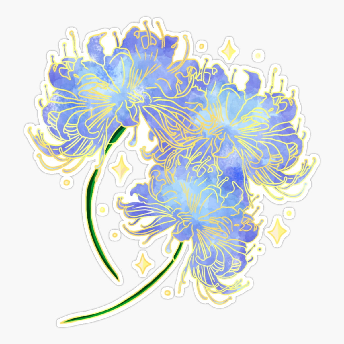 Onim Blue Spider Lily Sticker Sticker, Phone Decal Water Bottle ...