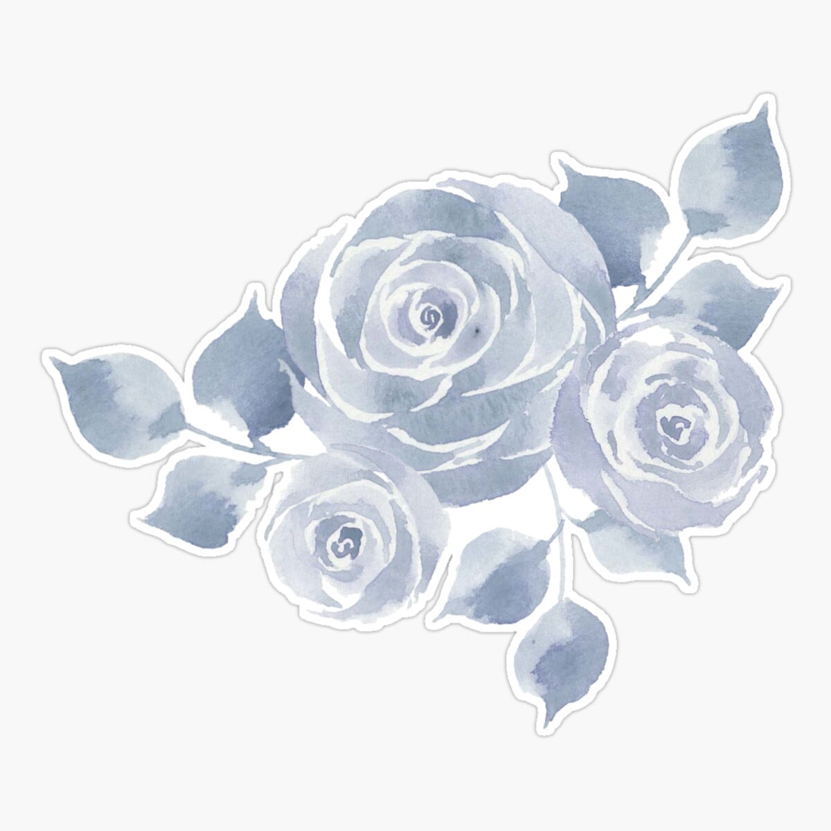 Onim Blue Watercolor Roses (Mint) Sticker, Phone Decal Water Bottle ...