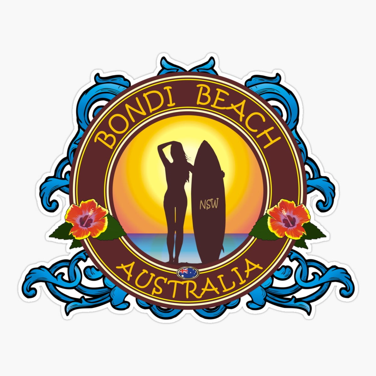 Onim Bondi Beach Surfer Girl Sticker, Phone Decal Water Bottle Stickers ...
