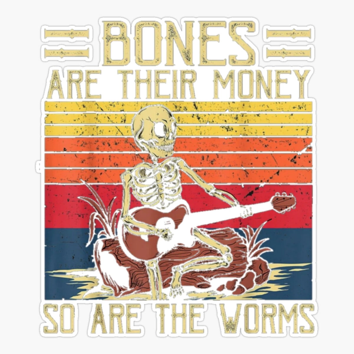 Onim Bones Are Their Money Skeleton Playing Guitar Retro Vintage ...