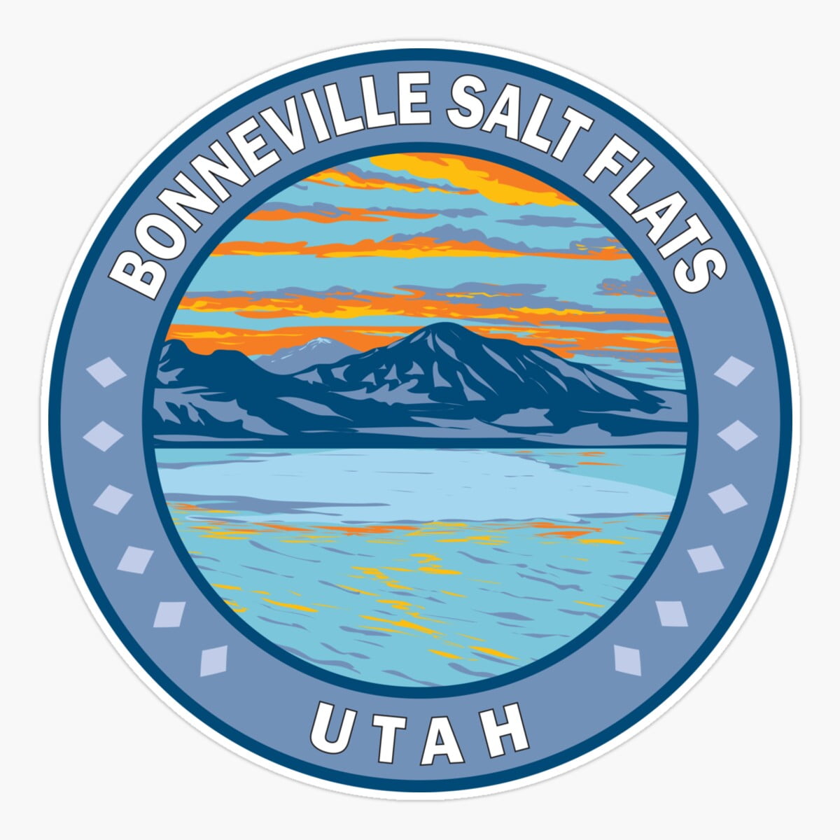 Onim Bonneville Salt Flats Utah Illustration Travel Art Sticker, Phone ...
