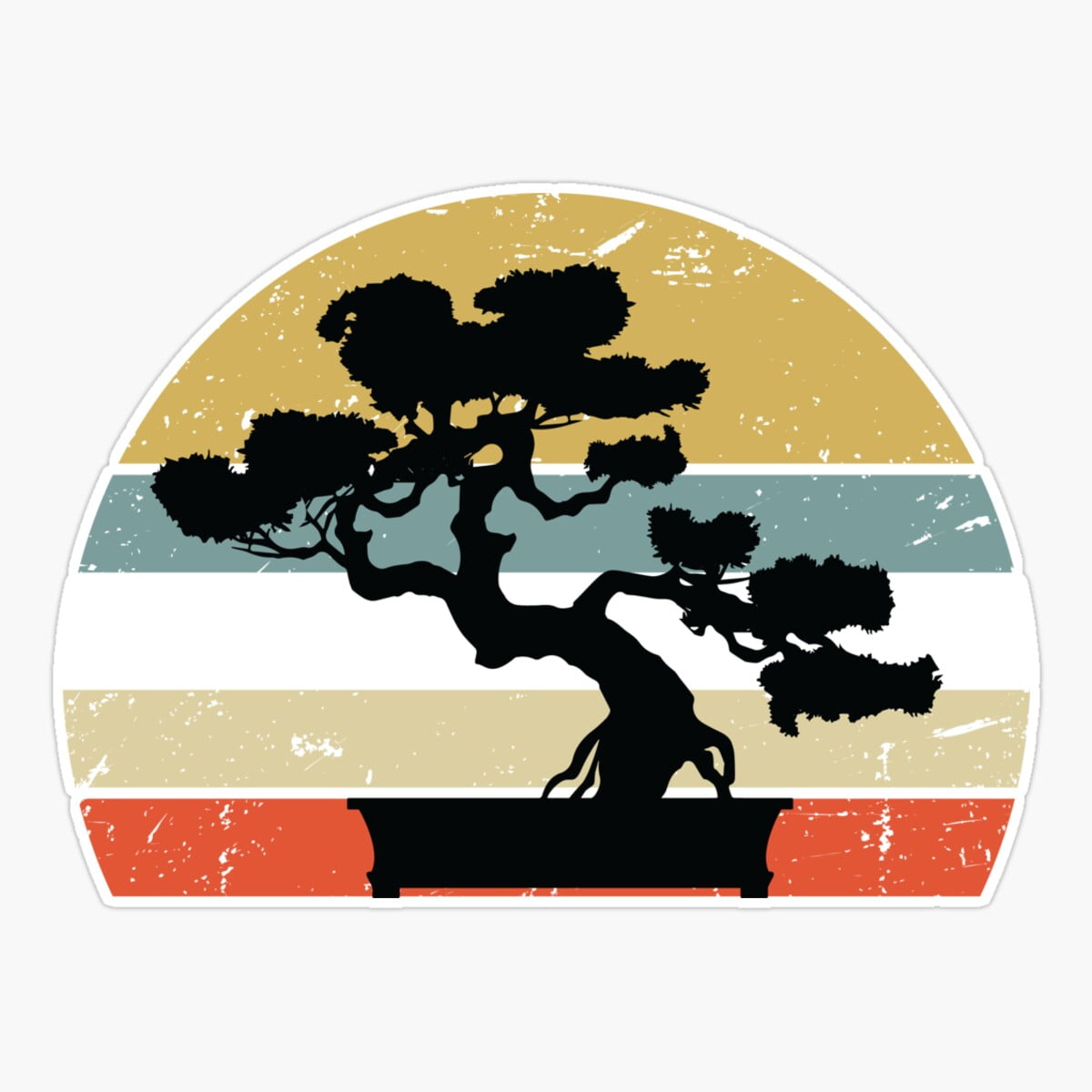 Onim Bonsai Retro Vintage Sunset Bonsai Tree Sticker, Phone Decal Water ...