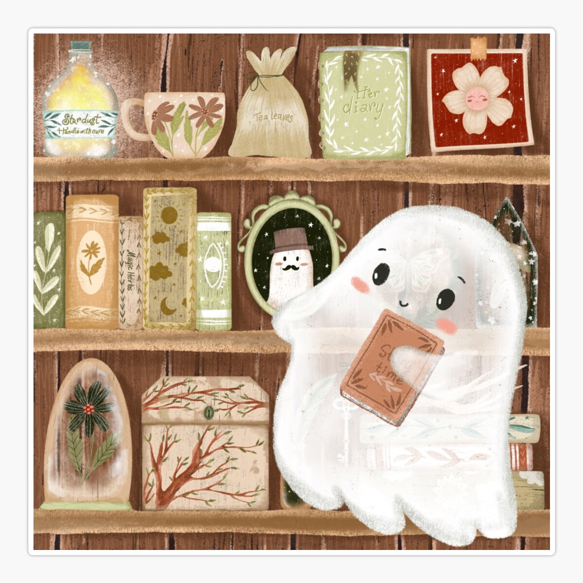 Onim Boo Cute Whimsical Ghost Art Sticker, Phone Decal Water Bottle ...
