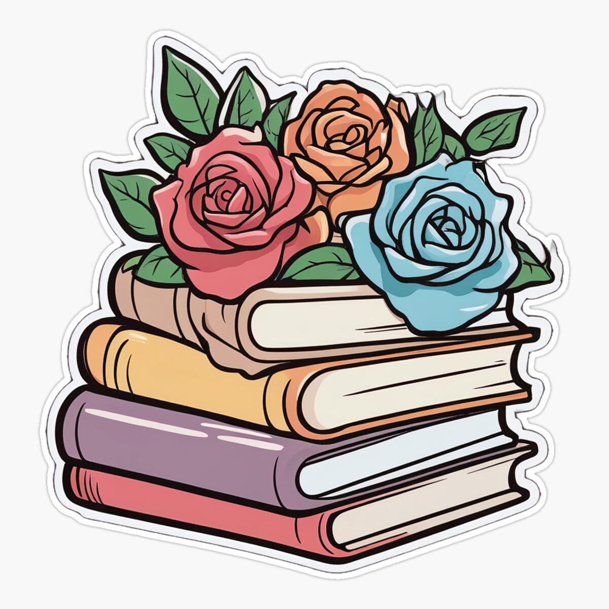 Onim Books And Roses Sticker, Phone Decal Water Bottle Stickers Car ...