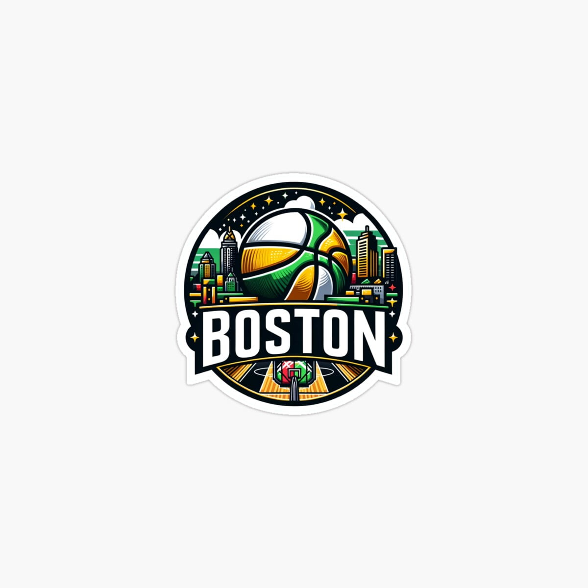 Onim Boston Hoops Legacy - Iconic Basketball Art Sticker, Phone Decal ...