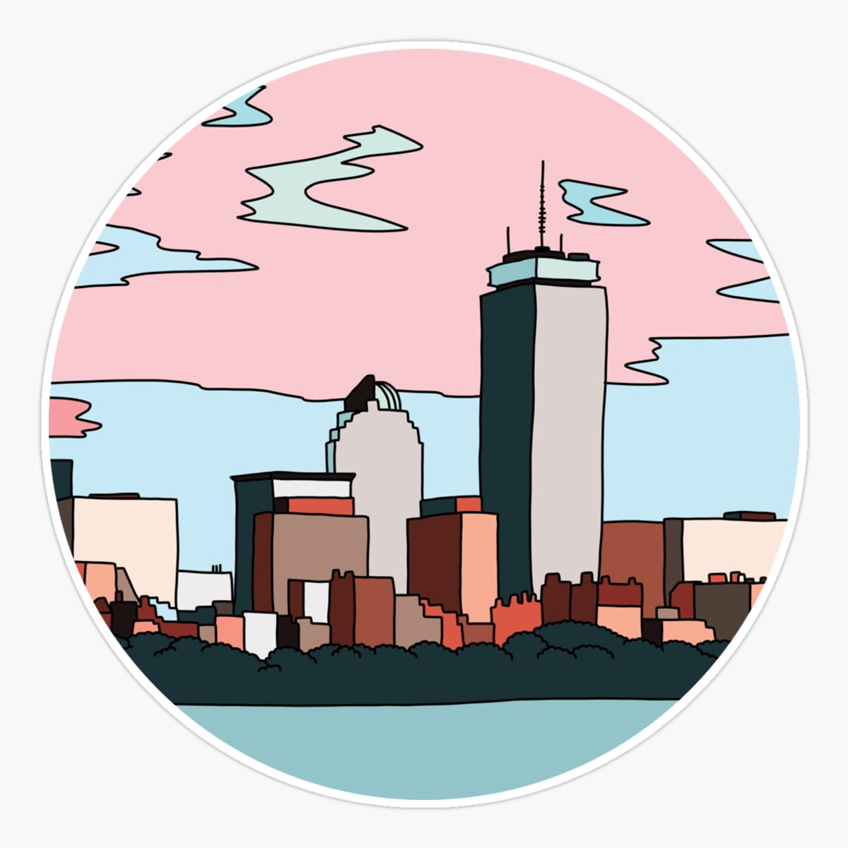 Onim Boston Skyline By Elebea Sticker, Phone Decal Water Bottle ...