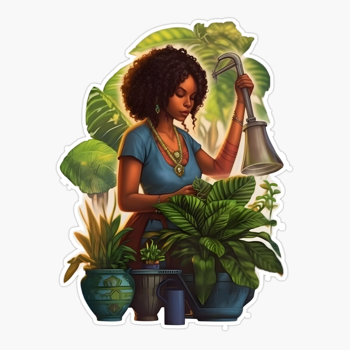 Onim Botanical Bliss Art Print | Woman Of Color, Tropical Plants, Green ...