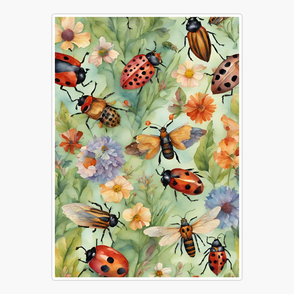 Onim Botanical Bug Symphony Sticker, Phone Decal Water Bottle Stickers ...