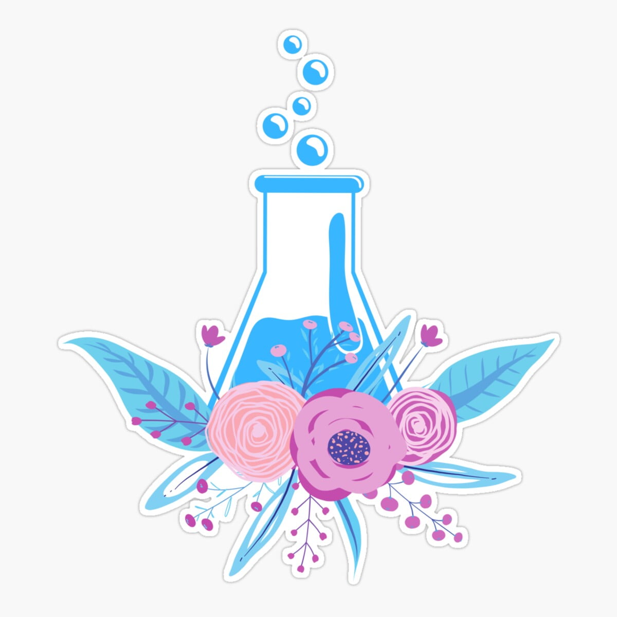 Onim Botanical Floral Doodle Chemistry Flask Sticker, Phone Decal Water ...